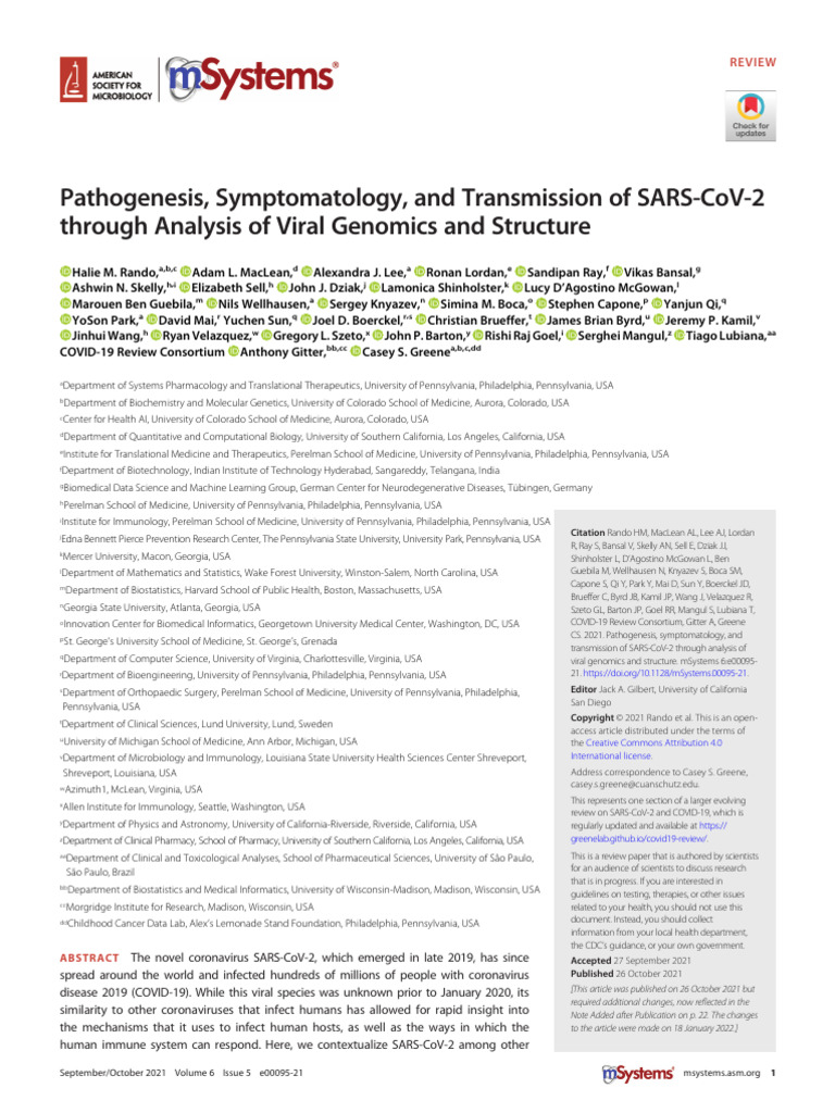 RANDO Pathogenesis Symptomatology and Transmission of SARS_CoV | PDF | Virus | Interferon