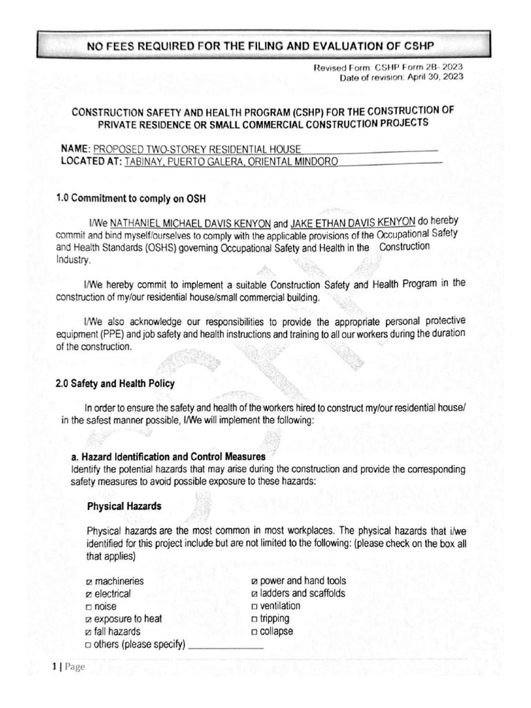 Sample Copy of Filing and Evaluation of CSHP | PDF