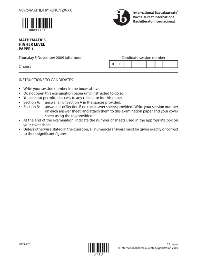 2009 IB Mathematics HL Paper 1 | PDF | Tangent | Mathematical Objects