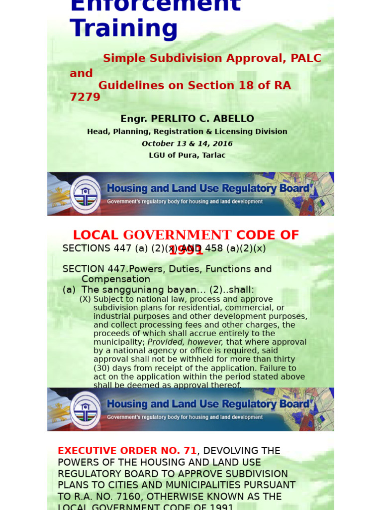 Enforcement Training - Simple Subd Approval, PALC, and Section 18 of RA ...