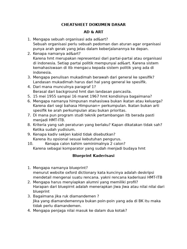 Panduan AD & ART HMT-ITB dan Kaderisasi | PDF
