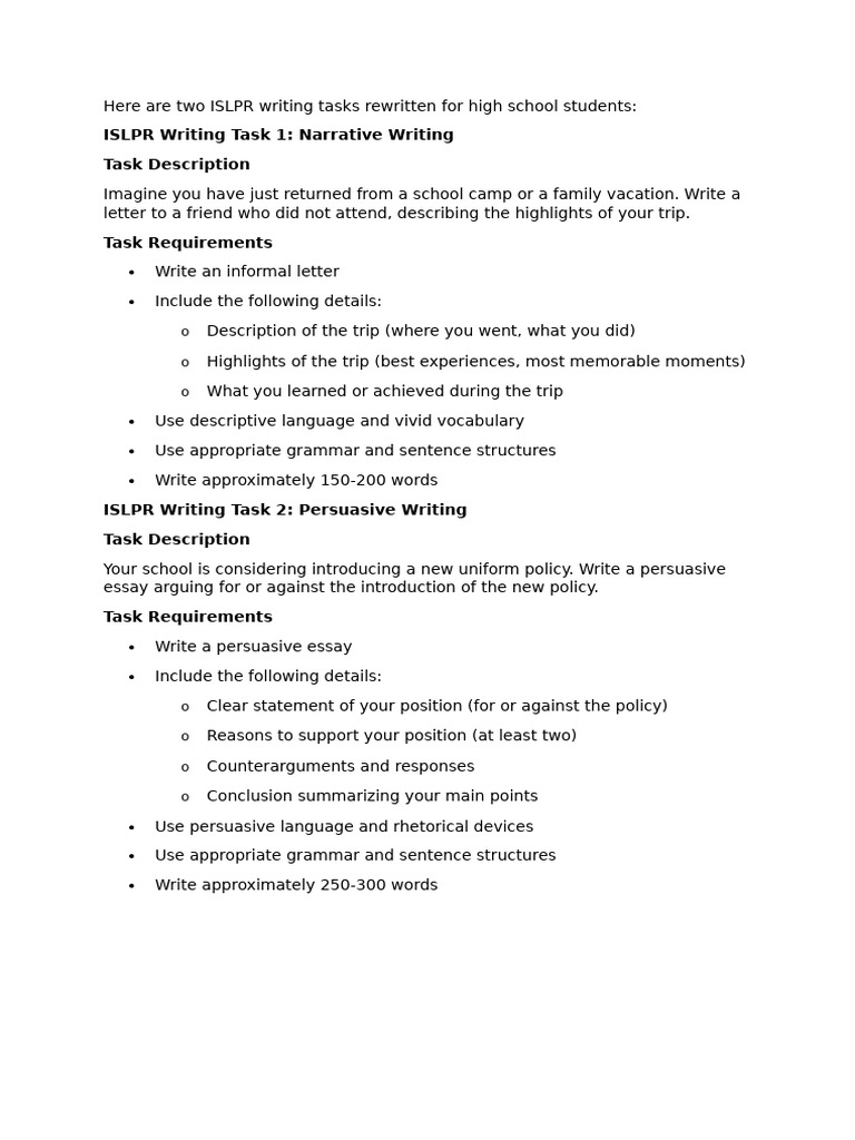 ISLPR Writing 2 | PDF