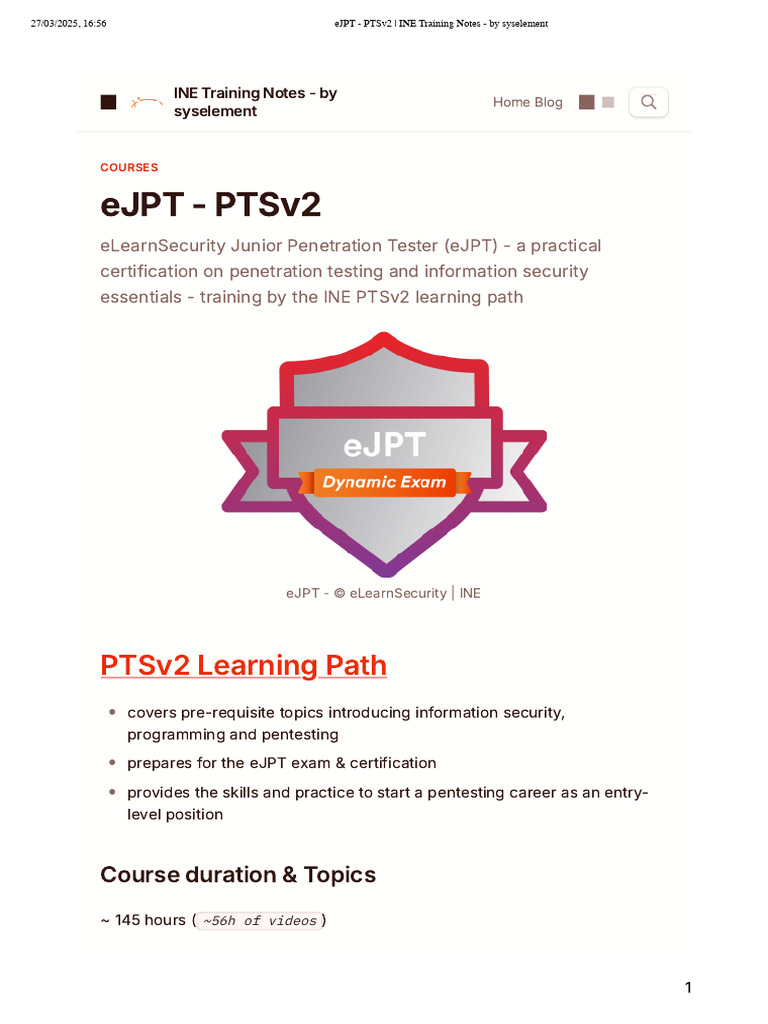 eJPT - PTSv2 - INE Training Notes - by Syselement | PDF | Penetration ...
