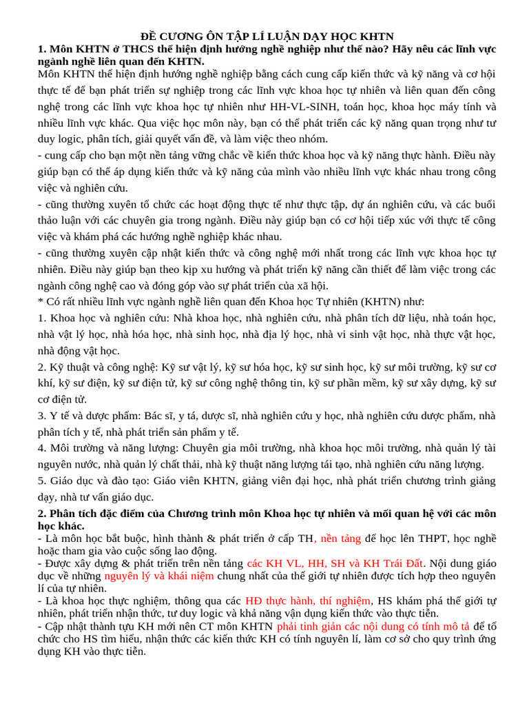 ÔN TẬP lí luận dạy học khtn | PDF