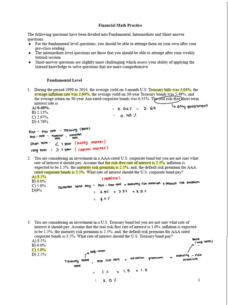 Financial Math Practice Questions | PDF | Present Value | Interest