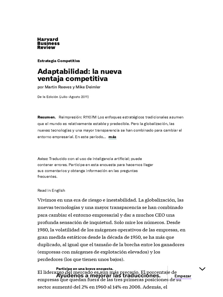 Adaptabilidad como ventaja competitiva | PDF | Mercado (economía) | Modelo de negocio
