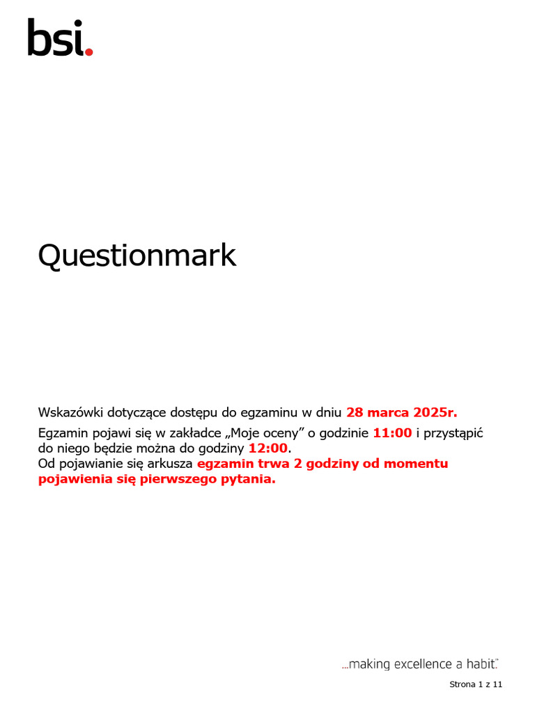 Questionmark - Wskazówki Dotyczące Dostępu Do Egzaminu LA 9001 - 28.03.2025 | PDF