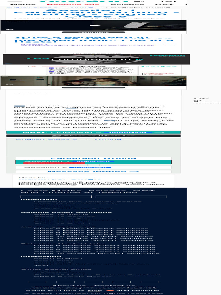 Paragraph Writing Class 8 (Creative and Descriptive) - Example, Format ...