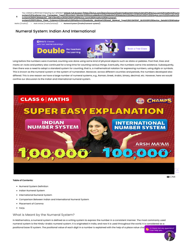 Numeral System (Indian and International Numeral System) | PDF | Mathematics | Mathematical Notation