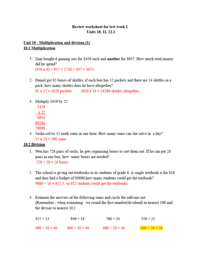 Review Worksheet Units 10, 11, 12.1 Answer Key-2 | PDF | Volume | Litre