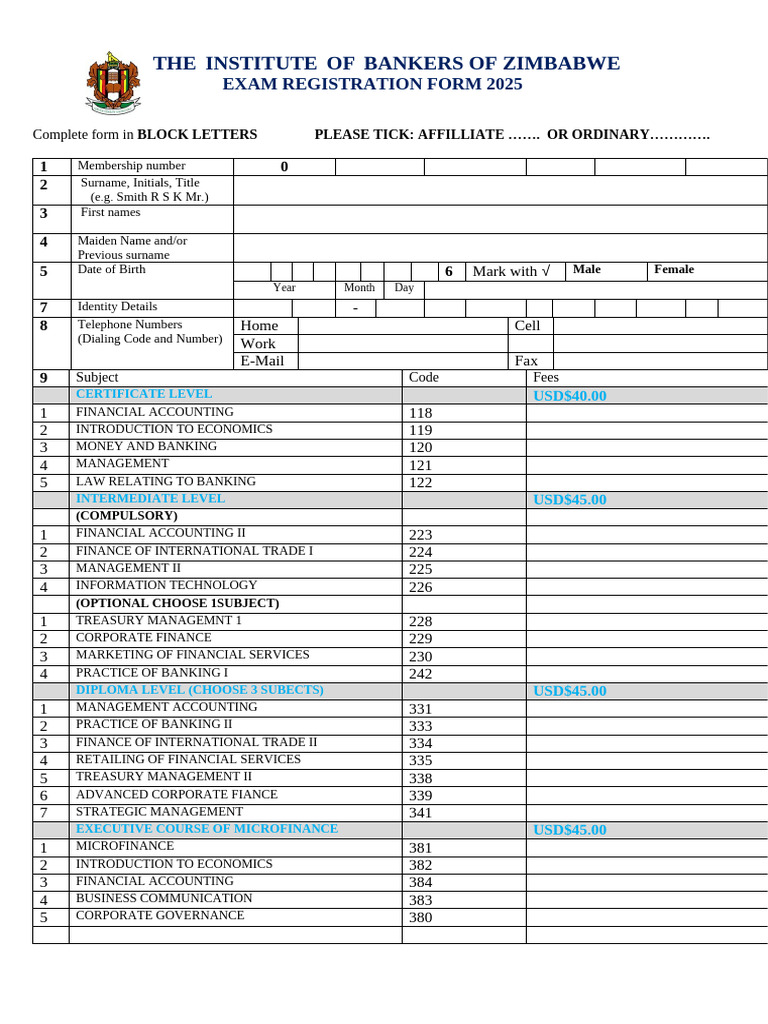 IOBZ Exam Registration Form 2025 | PDF | Banks | Service Industries
