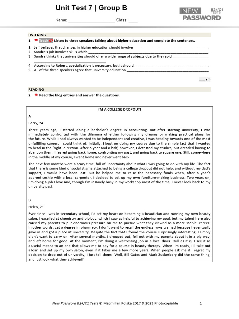 New Password B2+ C1 UT 7B | PDF