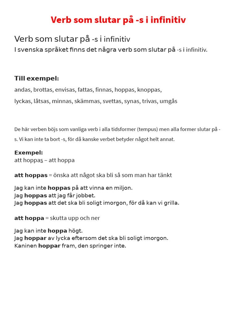 Verb På Slut - S | PDF