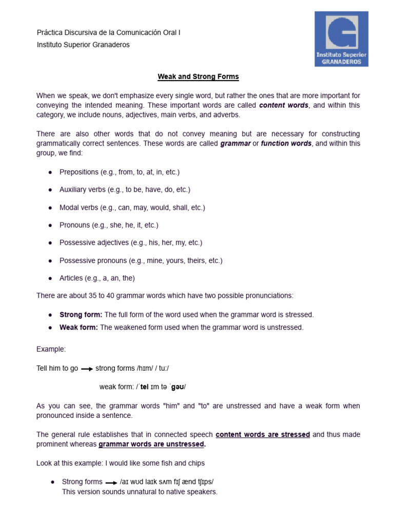 Weak and Strong Forms - Docx-1 | PDF | Word | Verb