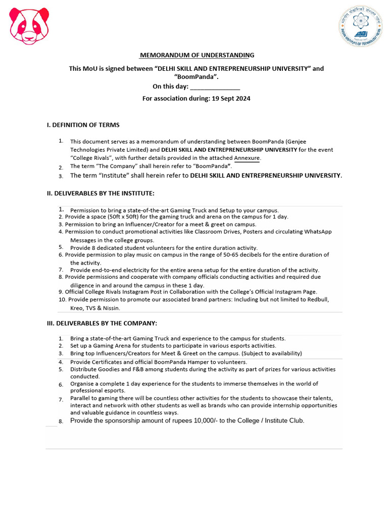 CR DSEU BoomPanda MOU Signed PDF | PDF