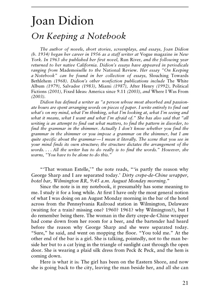 On Keeping A Notebook - Joan Didion | PDF
