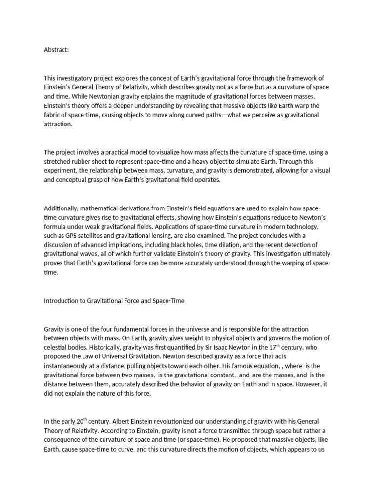 Understanding Gravity via Space-Time Curvature | PDF | Gravity | General Relativity