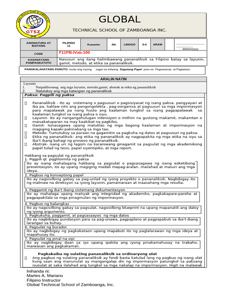 Module 5 6 Filipino Pananaliksik 4thq. | PDF