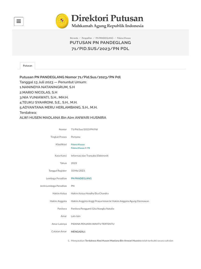Putusan Pidana Alwi Husen Maolana | PDF