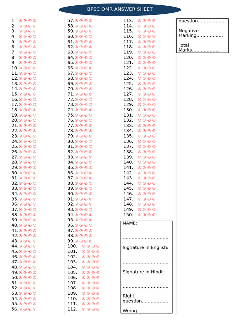 Omr Sheet 150 Questions | PDF | Number Theory | Elementary Mathematics