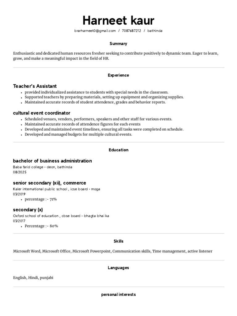 Harneet Kaur Resume | PDF