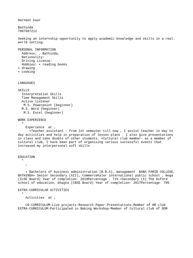 Harneet Kaur Brar - Resume | PDF