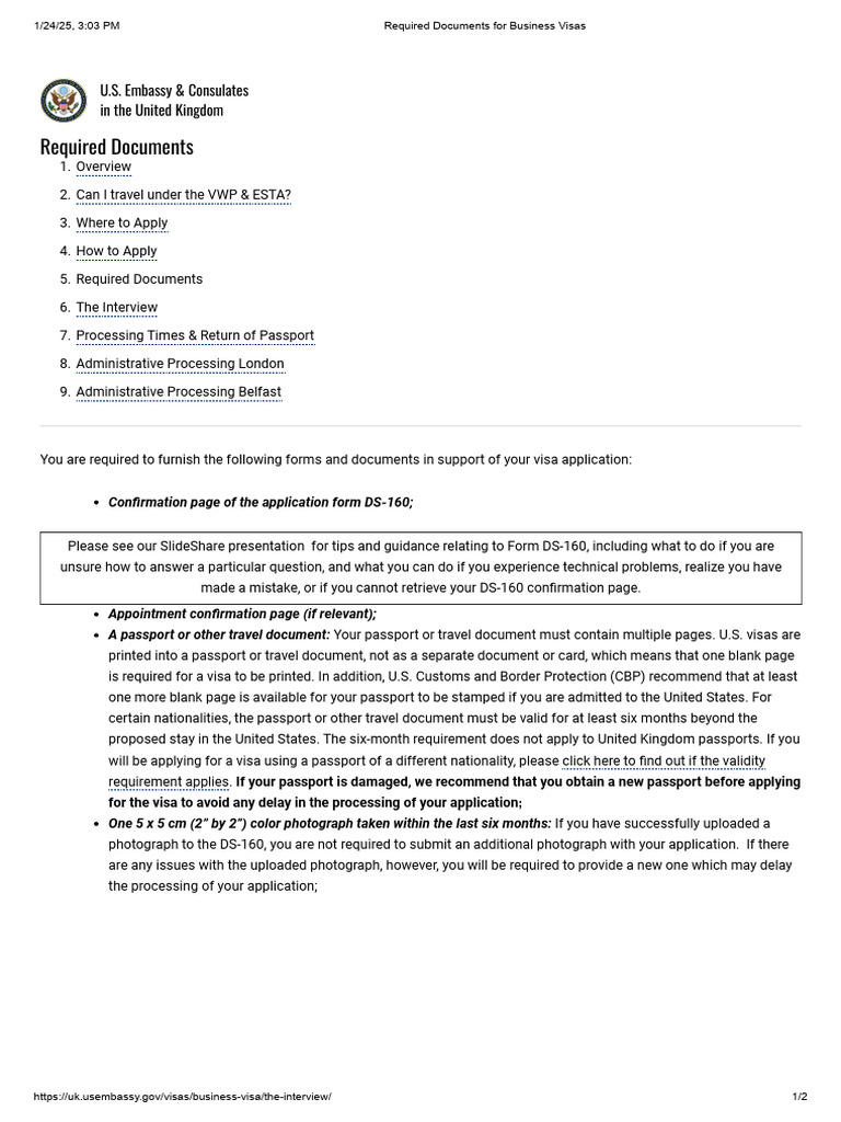 Required Documents for U.S. Business Visas | PDF | Travel Visa | Passport