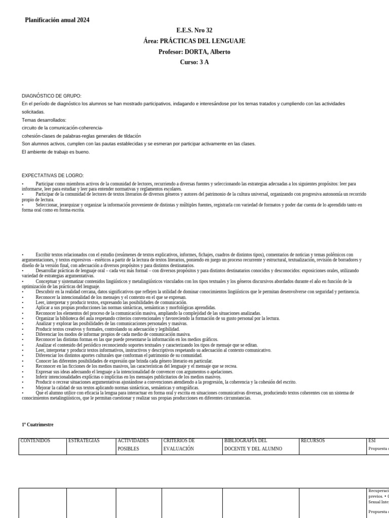 Planif 2024 3ro PDL | PDF | Palabra | Comunicación