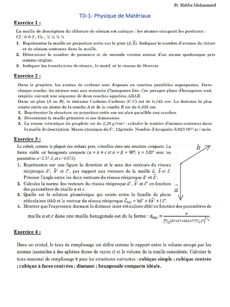 TD-1 Physique Des MatÃ©riaux | PDF