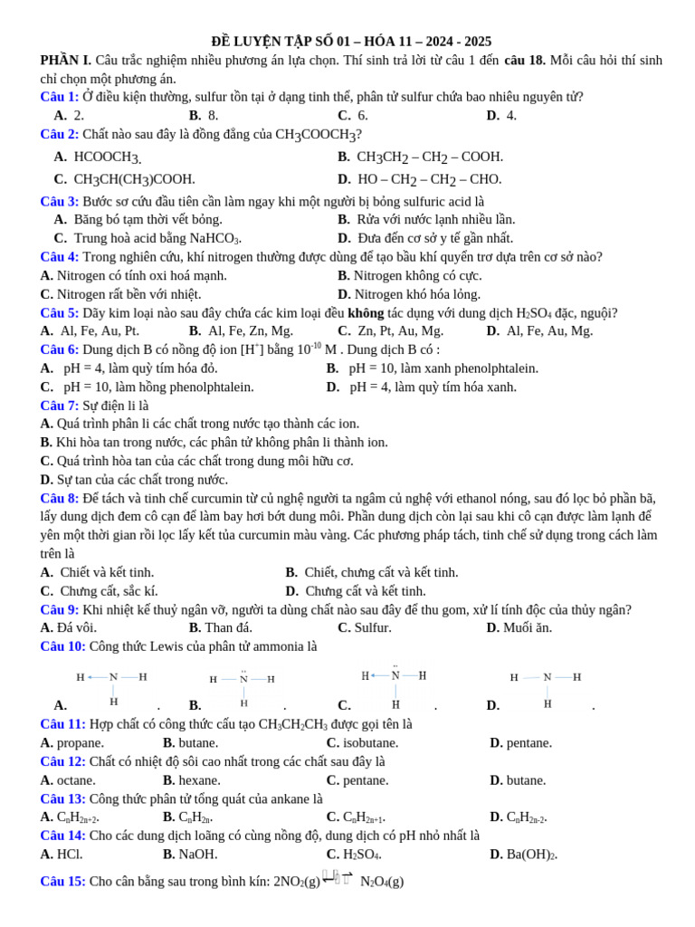 2024 - 2025 de Luyen Hoa 11 - Phan Huu Thanh - Thành Phan H U | PDF