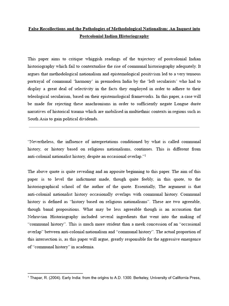 False Recollections and the Pathologies of Methodological Nationalism ...