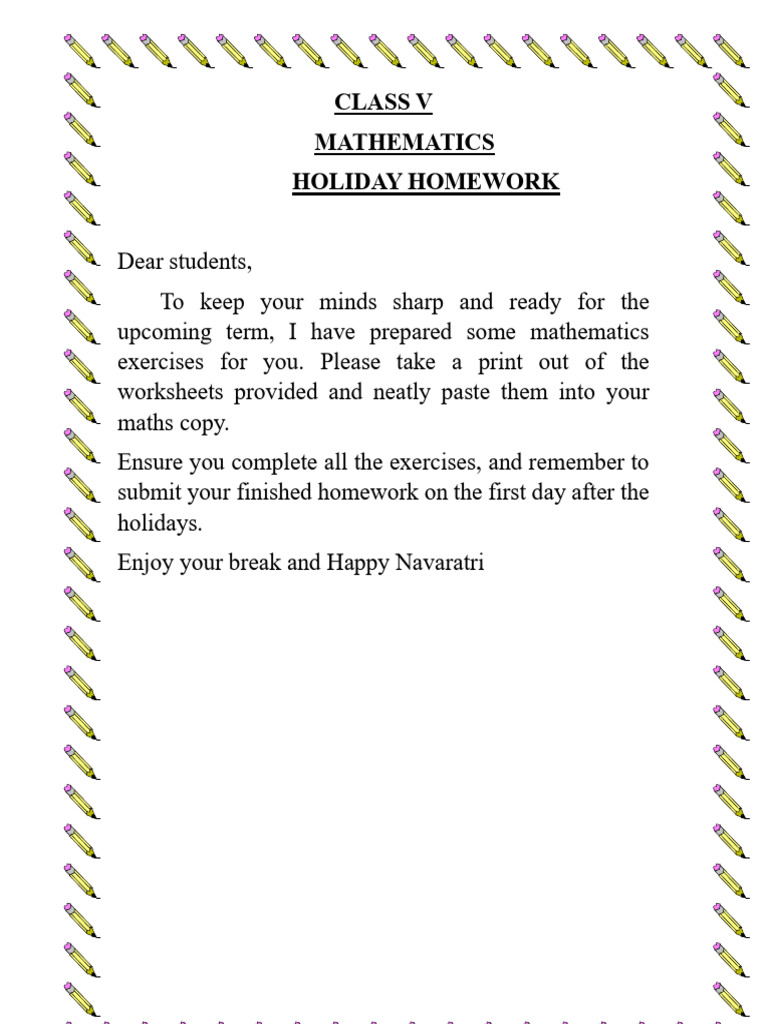 Holiday Homework Maths Class V | PDF | Mathematics | Arithmetic