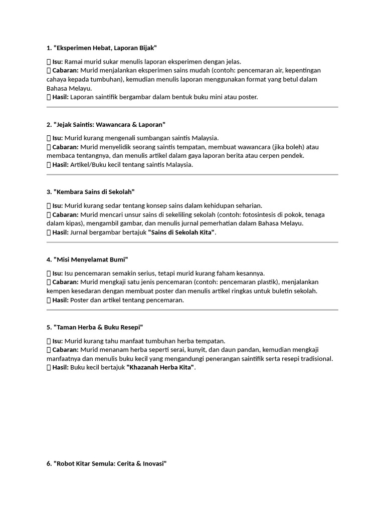 Contoh Aktiviti PBL Sains & BM | PDF