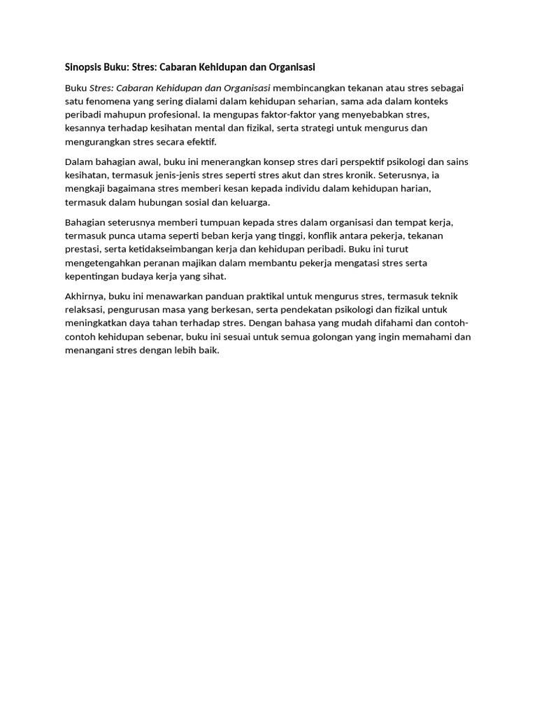 Sinopsis Buku: Stres dan Kehidupan | PDF