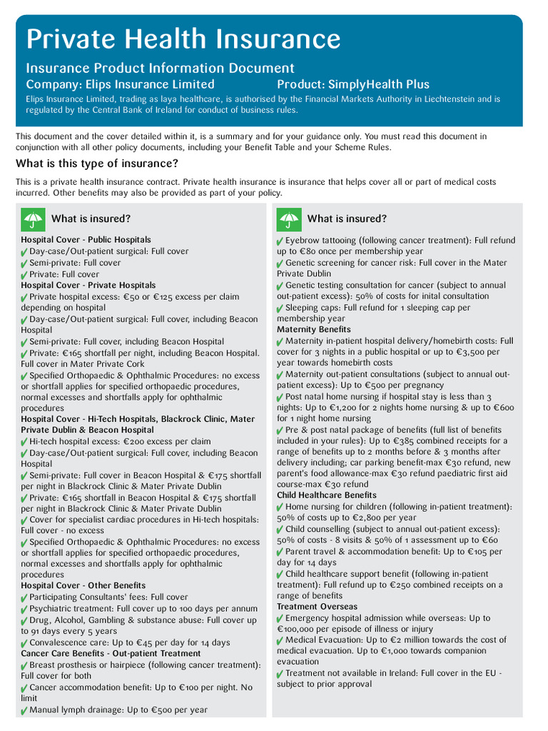 Insurance Product Information Document (IPID) | PDF | Patient | Hospital