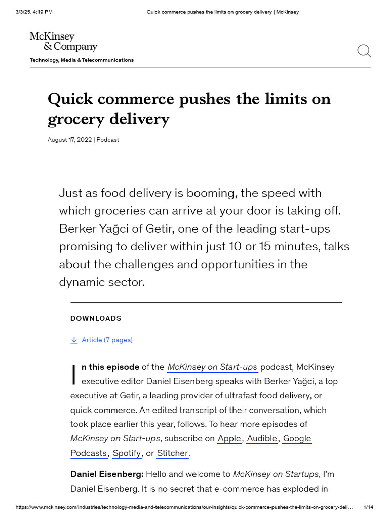 Quick Commerce Pushes The Limits On Grocery Delivery - McKinsey | PDF ...