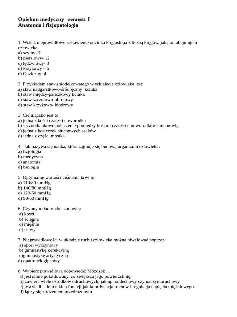 Anatomia Test Sem I OM 1 1 | PDF