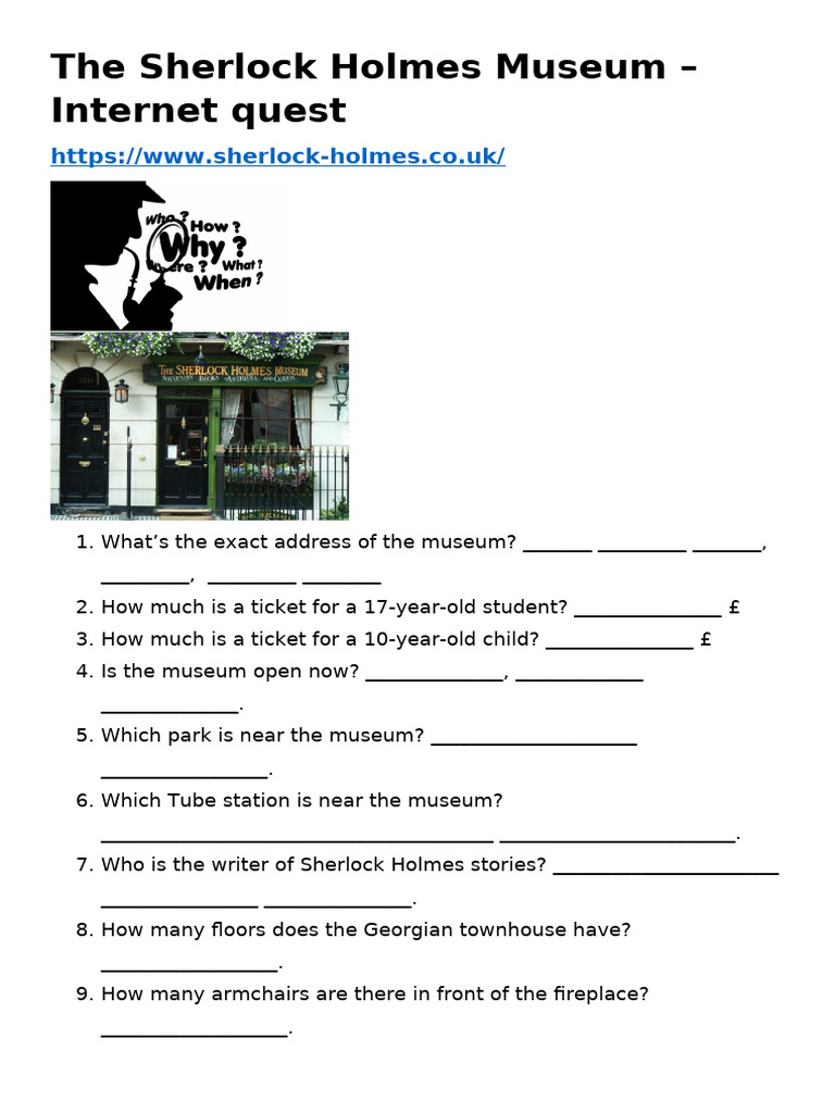 The Sherlock Holmes Museum Fun Activities Games - 130958 | PDF