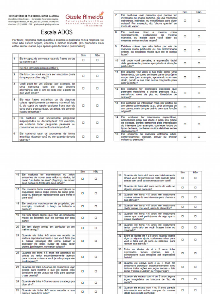 Escala ADOS Autismo Adulto | PDF