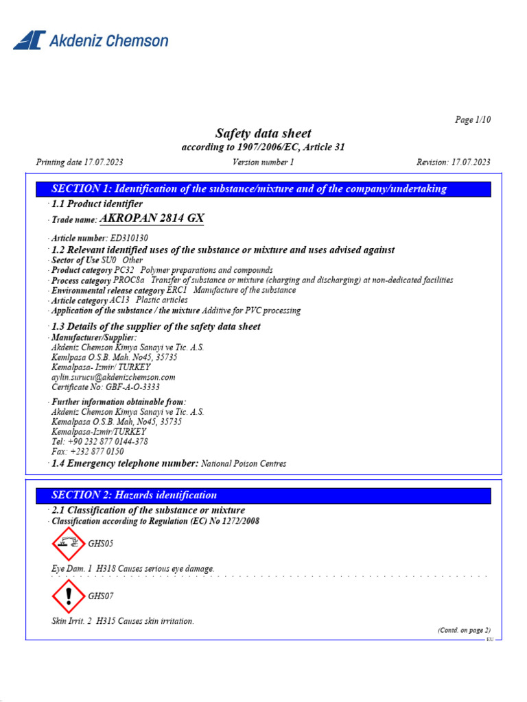 AKROPAN 2814 GX | PDF | Dangerous Goods | Toxicity