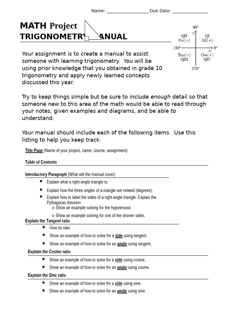 Project: Trigonometry Manual | PDF | Trigonometric Functions | Trigonometry