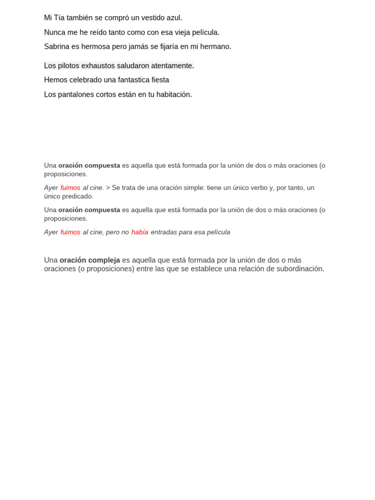 Oraciones Simples y Compuestas | PDF | Oración (Lingüística ...