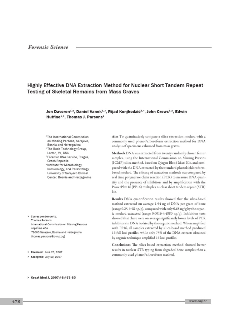 Highly Effective DNA Extraction Method For Nuclear Short Tandem Repeat ...