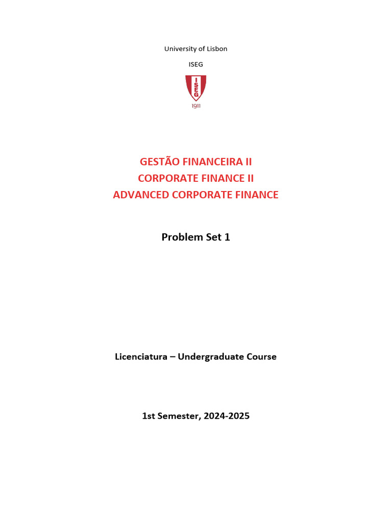 Problem Set 1 - 1 Sem 2024-25 - v1 | PDF | Business | Corporations