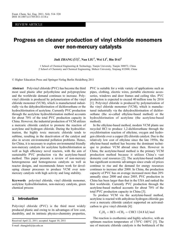 Zhang 2011 | PDF | Catalysis | Polyvinyl Chloride