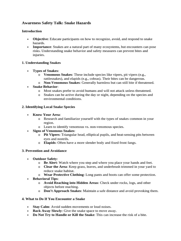 Awareness Safety Talk SNAKE HAZARDS | PDF | Snake | Venomous Snakes