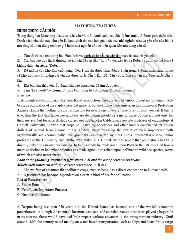 IELTS Reading: Matching Features Practice | PDF | Gesture | Adolescence