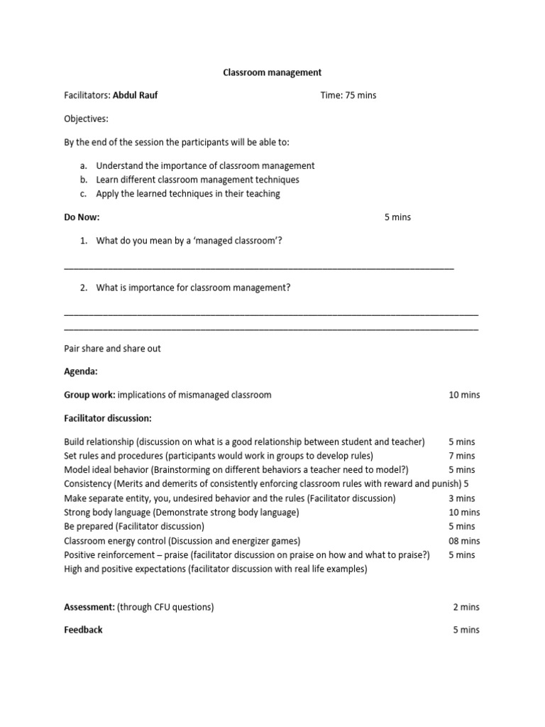 Classroom management techniques | PDF