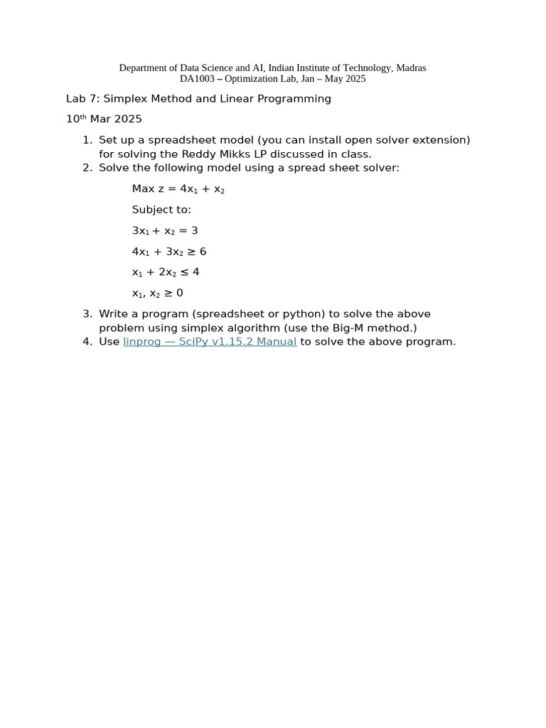 Simplex Method Lab for Linear Programming | PDF