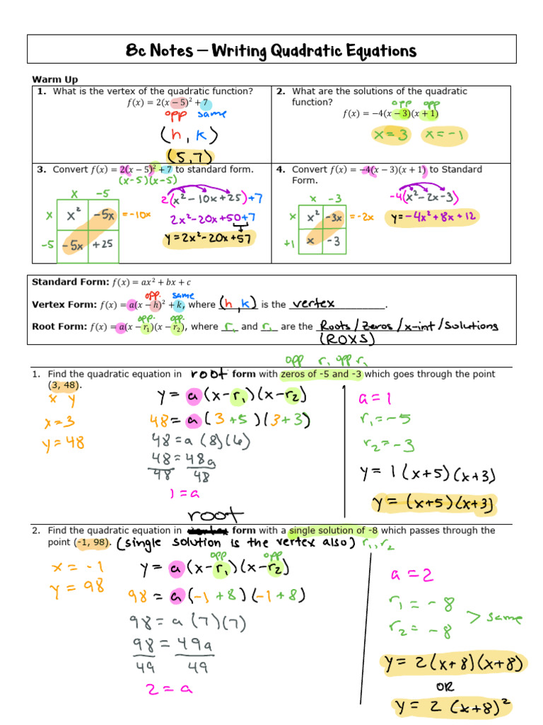 8c Notes - Writing Quadratic Equations | PDF | Discrete Mathematics ...